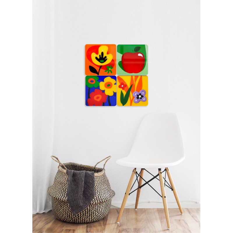 Panneau décoratif mural coloré motif fleurs et feuilles pour la maison